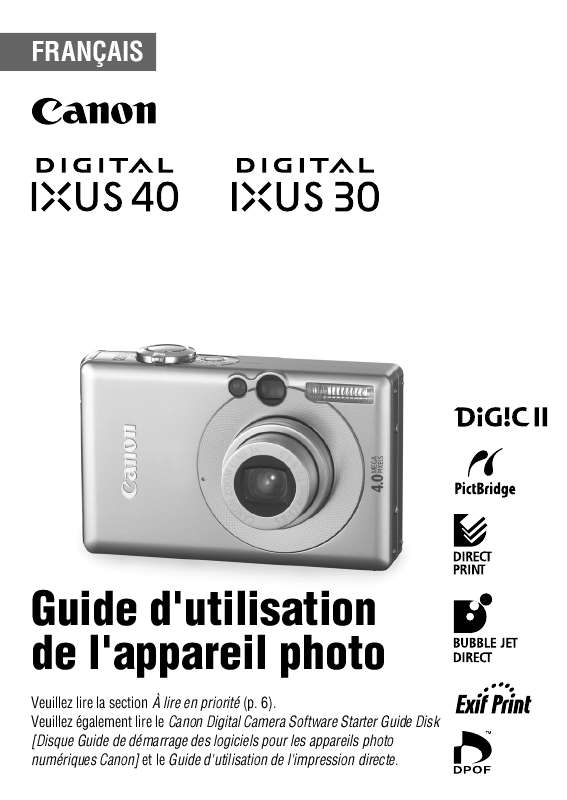 Notice CANON DIGITAL IXUS 40 - appareil photo Trouver une solution à un problème CANON DIGITAL ...